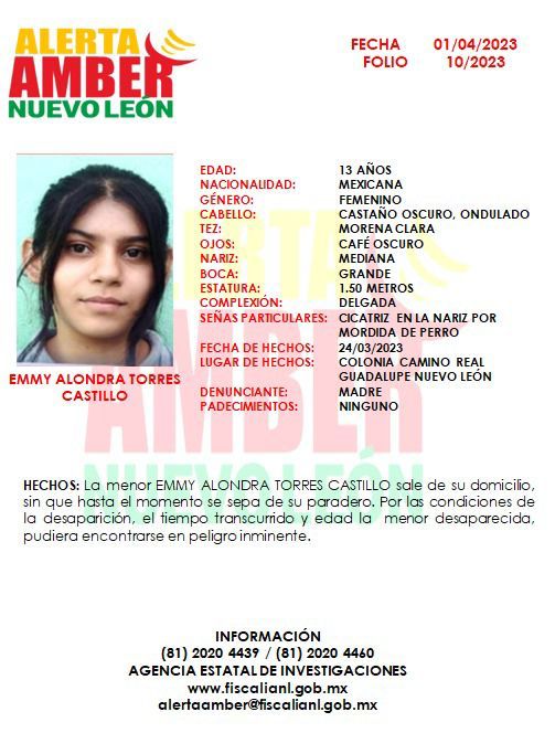 Se activa alerta AMBER por desaparición de menor en Guadalupe